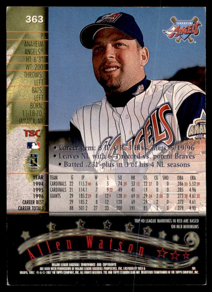 1997 STADIUM CLUB MEMBERS ONLY ALLEN WATSON ANAHEIM ANGELS #363 | eBay