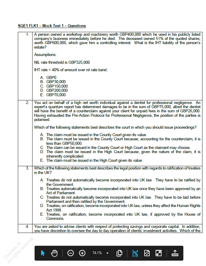 Kaplan Solicitors Qualifying Exam (SQE) SQE1 Mocks - 6 sets of Q&A (Aug ...