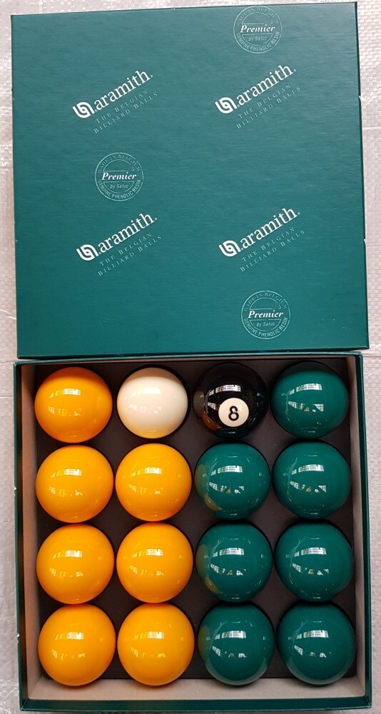 Aramith Premier 2" Green & Yellow Pool table balls, with League 1 7/8 ...