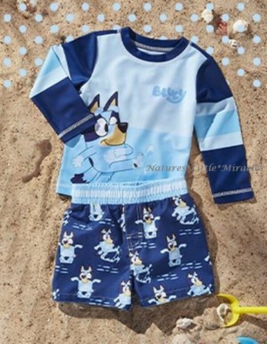 BLUEY Boys Swimsuit Disney Swim Trunks Rash Guard Shirt Set Toddler ...