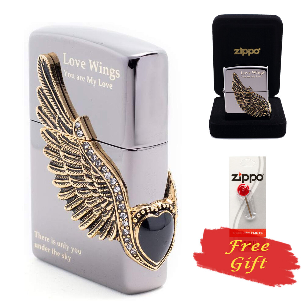 Zippo Lighter Love Wings Bk Genuine Windproof Free Shipping 6 Flints ...