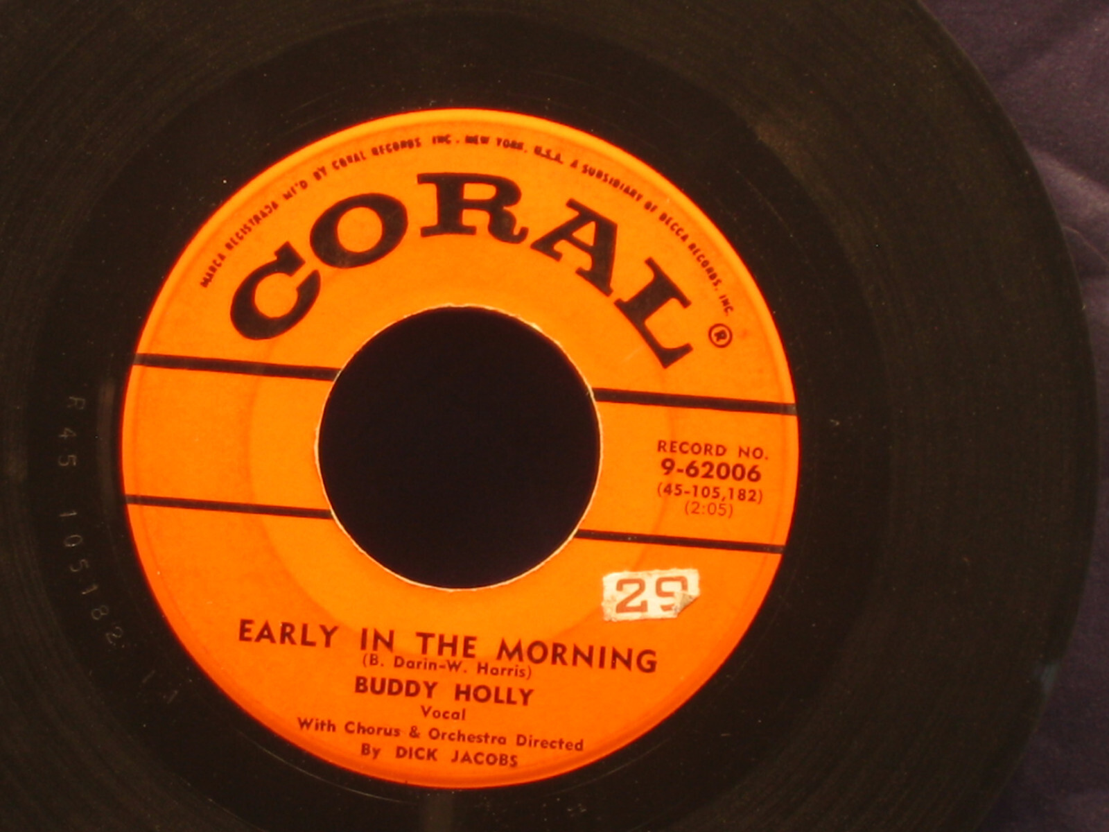 BUDDY HOLLY "Early In The Morning / Now We're One" 45 RPM 1958 CORAL 9 ...