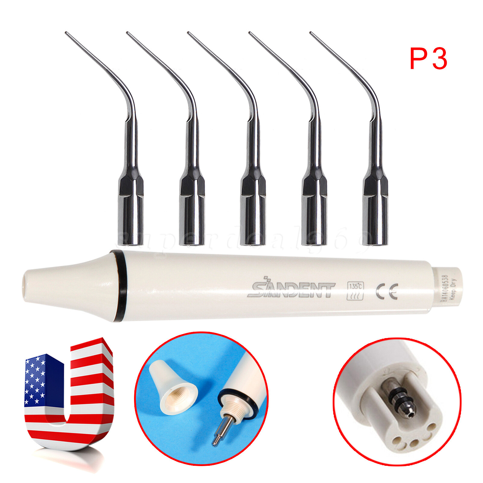 USA Dental Ultrasonic Piezo Scaler Handpiece / 5*Perio Tip Fit EMS ...