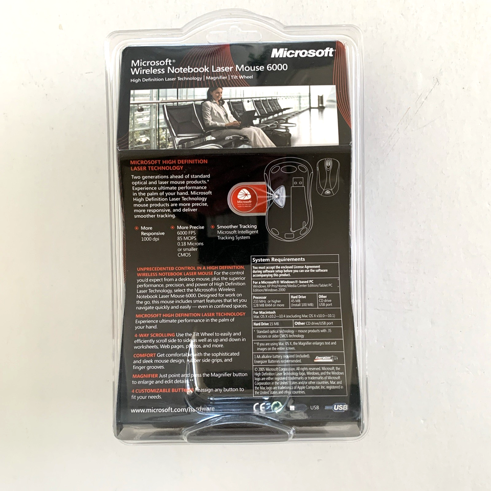 New Microsoft Wireless Notebook Laser Mouse 6000 Model 1054, 1051 (B5W ...