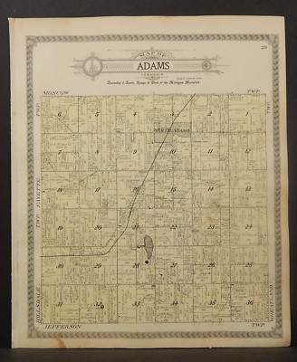 Michigan Hillsdale County Map Adams Township 1916 J21#12 | eBay