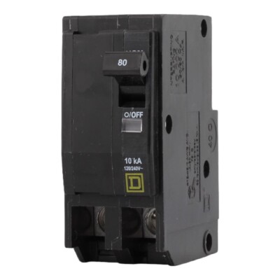 NEW SQUARE D QO280 80A AMP 2P POLE 10kA 120/240V PLUG ON BLACK CIRCUIT ...