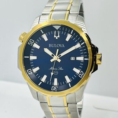 Bulova Men's Marine Star Blue Dial Two Tone 43mm Stainless Steel Watch ...