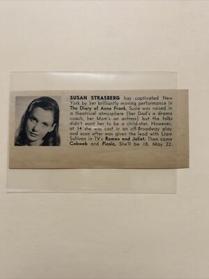 Susan Strasberg Romeo And Juliet & Brandon De Wilde 1956 Hollywood Star ...