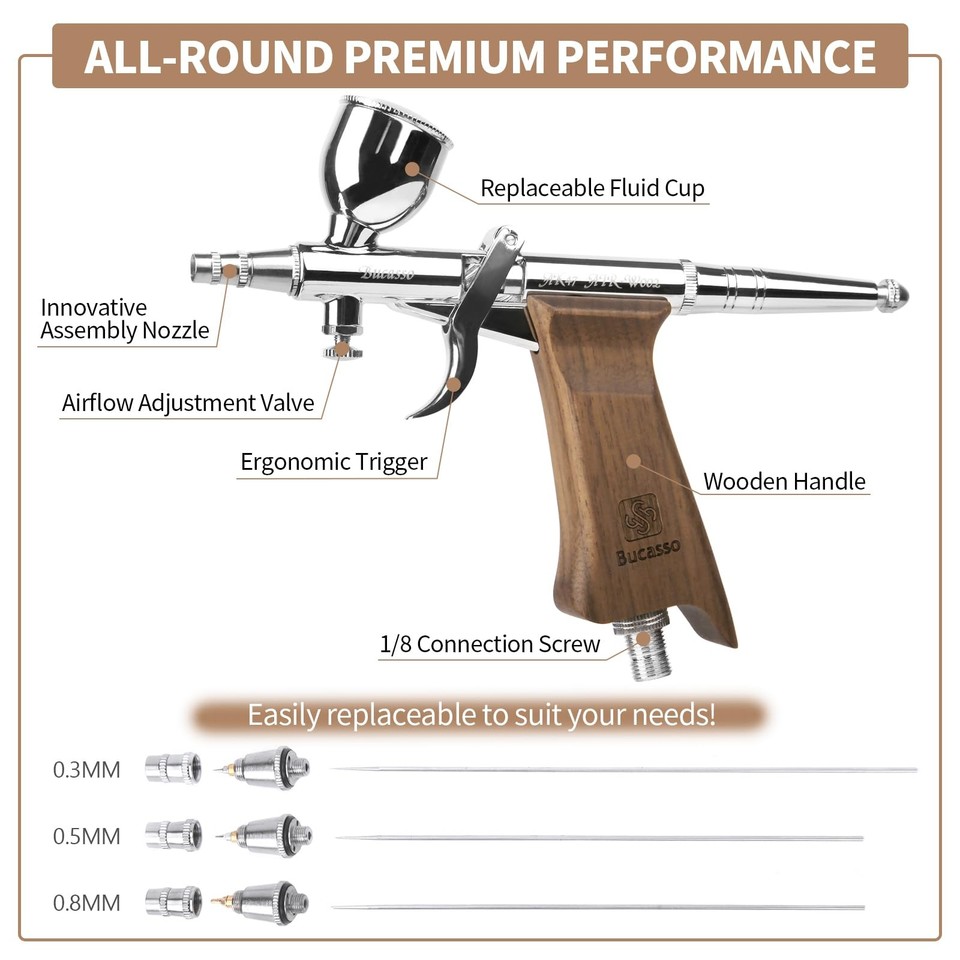 Bucasso Airbrush Kit, Air Brush Spray Gun with 0.3mm/0.5mm/0.8mm ...