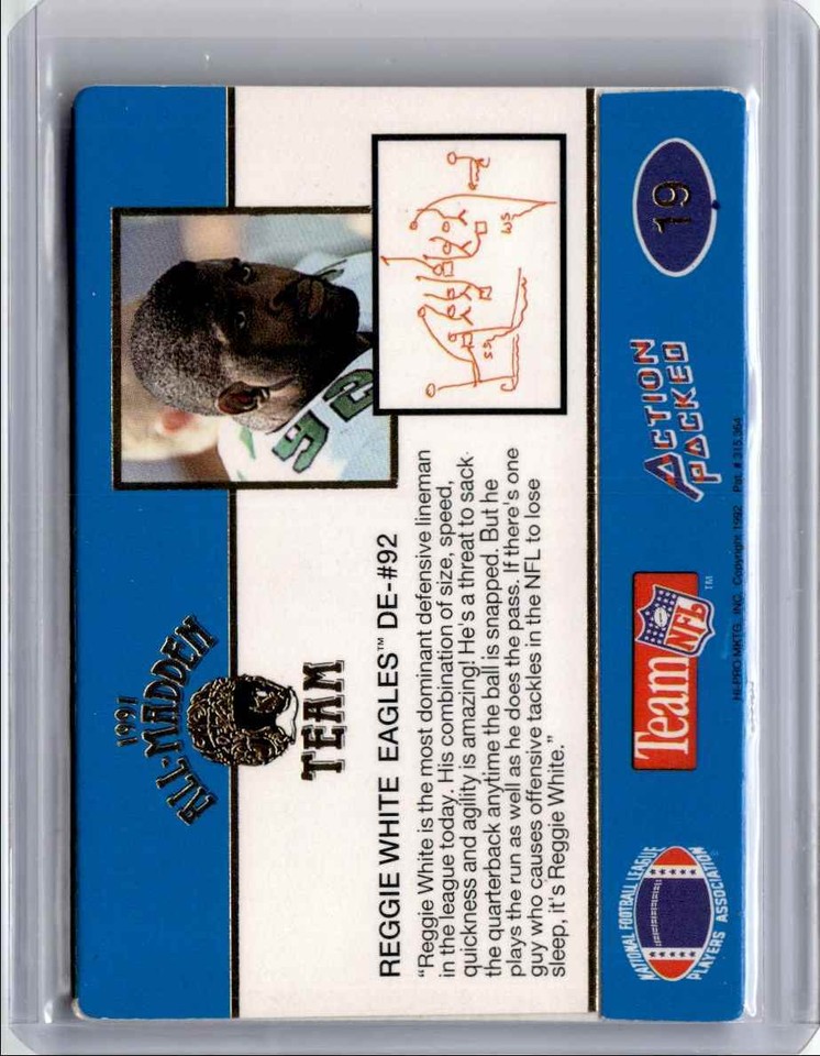 1992 Action Packed Reggie White Football Card Philadelphia Eagles #19 ...