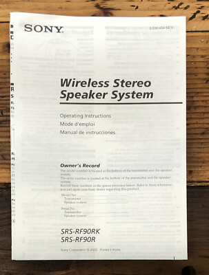 Sony SRS-RF90 R RK Speaker Owner / User Manual *Original* | eBay