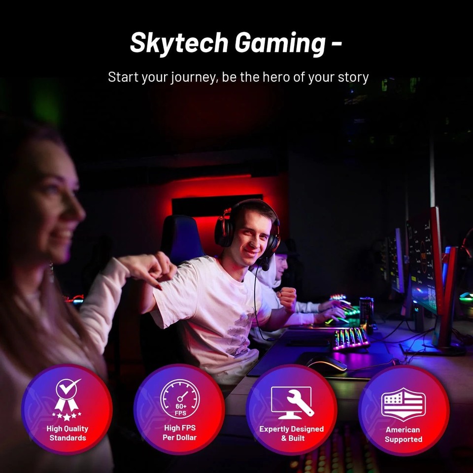 Skytech Gaming Crystal Gaming PC, AMD R7 7700, AMD RX 9060XT 16GB, 1TB ...