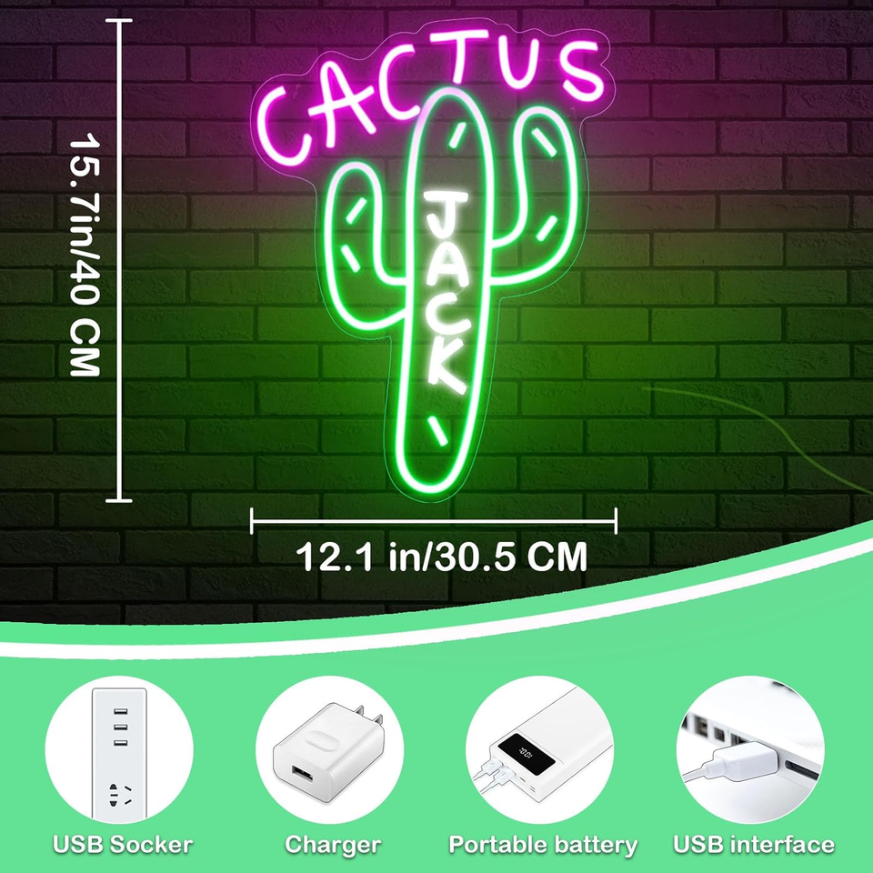 Cactus Jack Neon Signs for Wall Decor Dimmable Pink Green Cactus LED ...