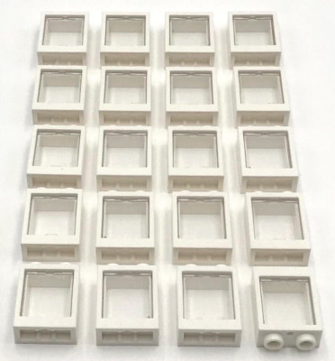 Lego 20 New White Windows 1 x 2 x 2 Frame Trans-Clear Glass Town City ...