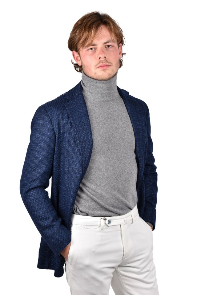 STILE LATINO handmade blazer US 34 EU 44 wool silk blue Vincenzo ...