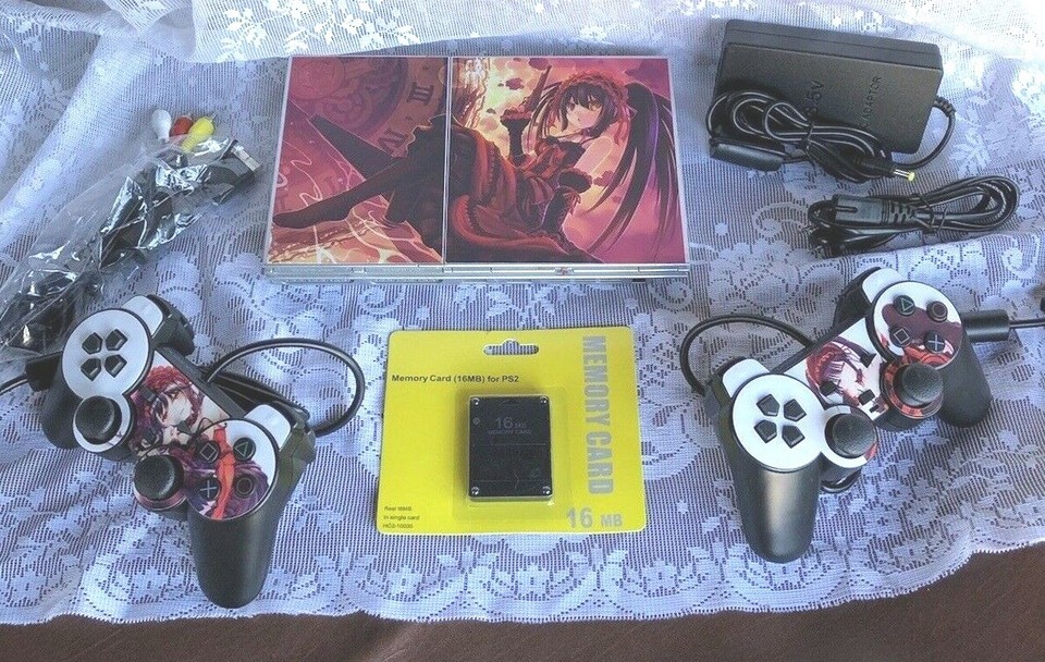 SONY PLAYSTATION 2 PS2 SLIM VINYL SKIN CONSOLE LOT BUNDLE WITH 7 GAMES ...