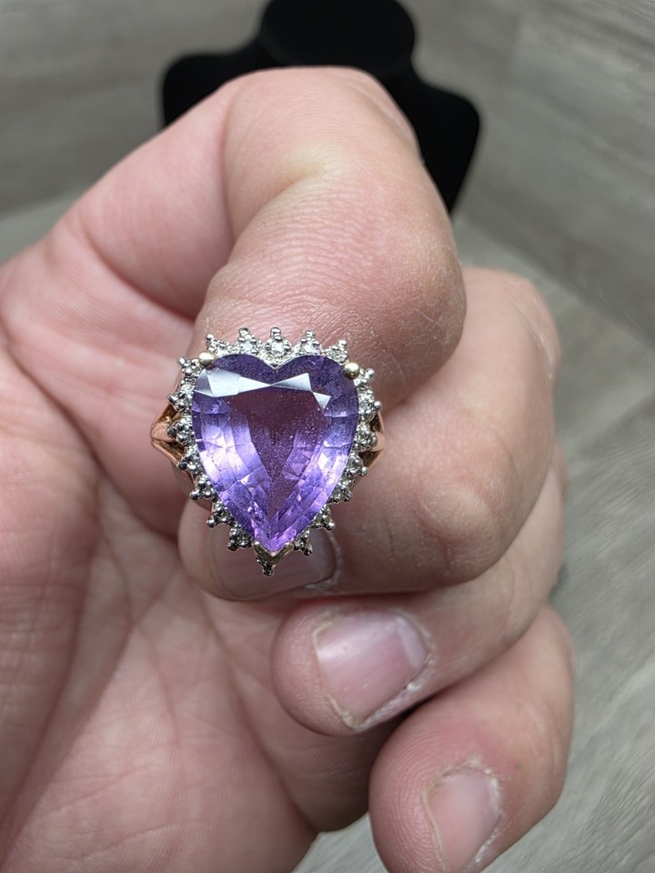 4.8 Grams 10k Yellow Gold Scrap Ring Or Wear Amethyst & Diamonds Lab ...