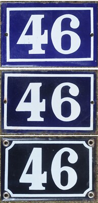 Old vintage blue French house number 46 door gate plate steel enamel ...