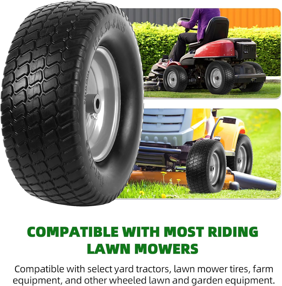 (2-Pack) 16X6.50-8 Tire and Wheel Flat Free, Solid Lawn Mower Tire with ...