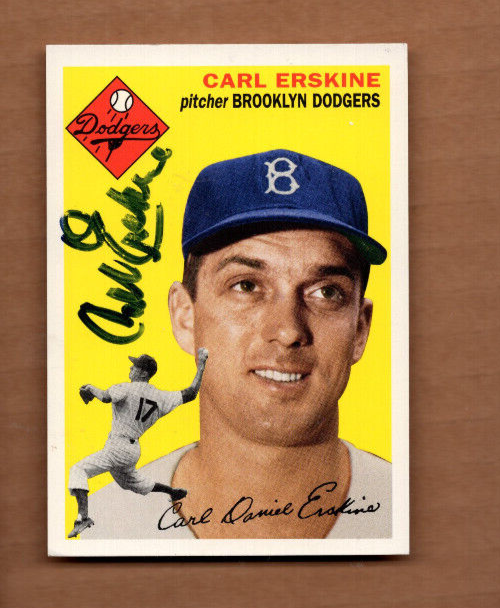 1995 Topps CARL ERSKINE HOF #262 Signed Auto 1954 NM/MT Retro Card JSA ...