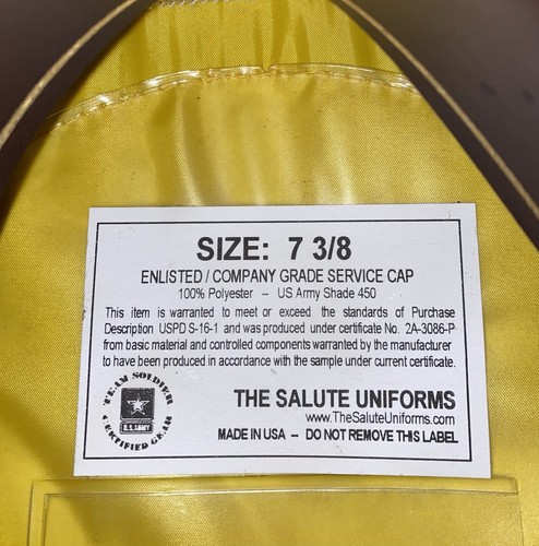 ASU Army Company Grade Blue Service Cap The Salute Uniforms Size 7 3/8 ...