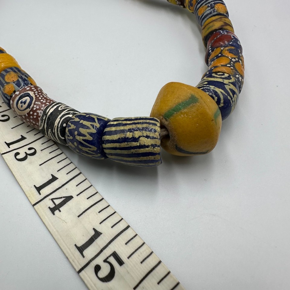 Vintage African Trade Beads Necklace Multicolor Glass Hand Painted ...