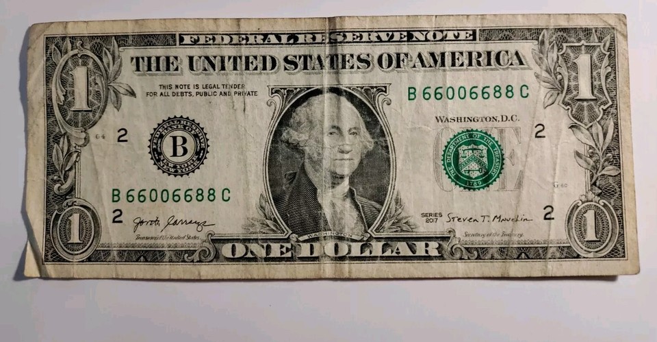 2017 B 66006688 C. REPEATER $1 FEDERAL RESERVE NOTE. LOOK! FREE SHIP ...