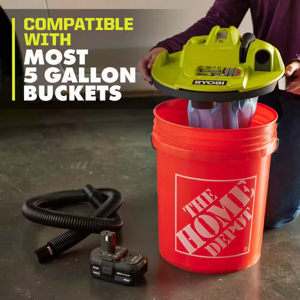 NEW Cordless 18V Wet/Dry Bucket Vacuum 5-Gal Crevice Tool & Filter Bags ...