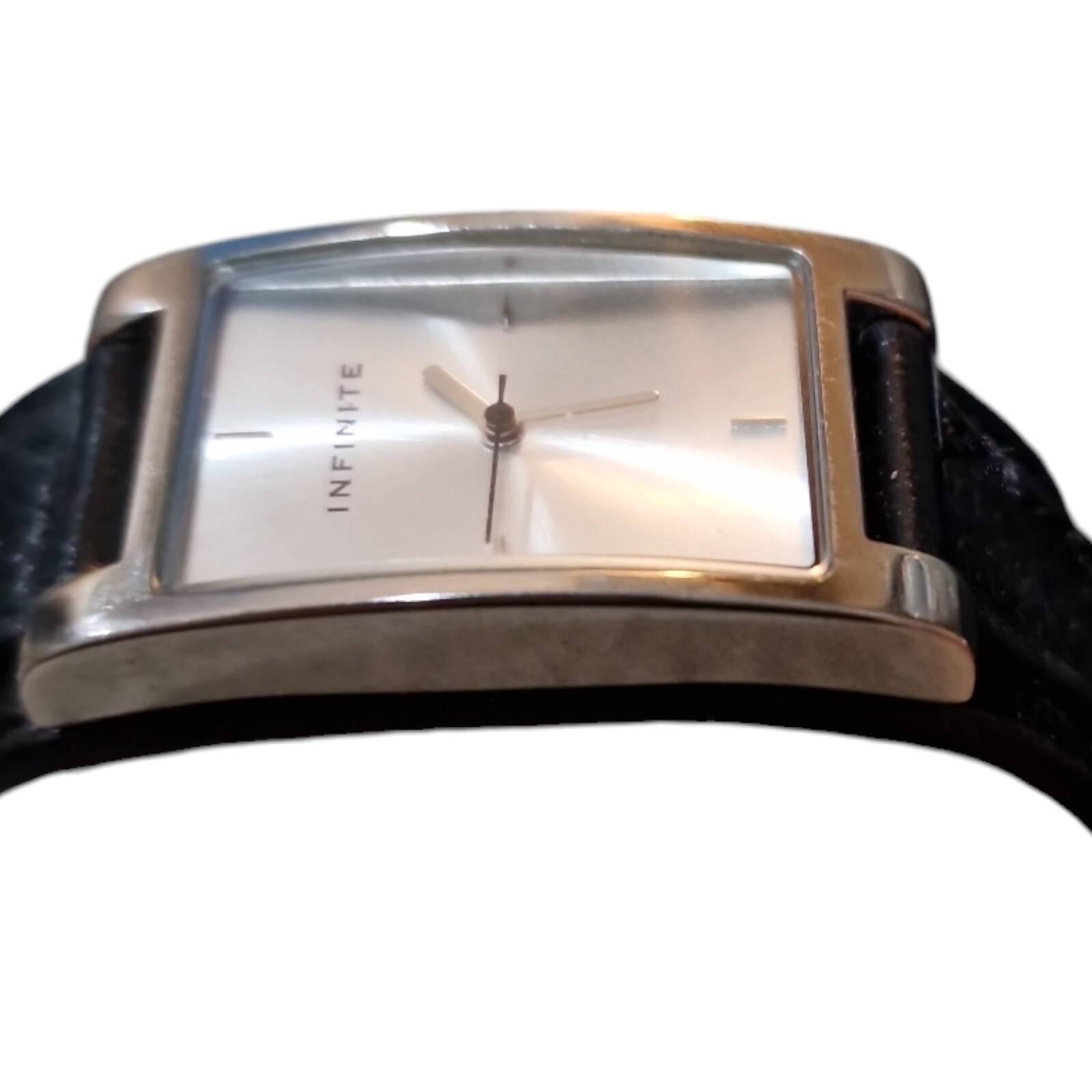 Ladies Infinite Silver Dial Black Leather Strap Wristwatch New Battery ...