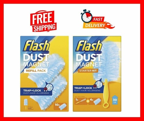 Flash Dust Magnet Duster Starter Kit 1 Handle + 14 Refills Trap & Lock ...