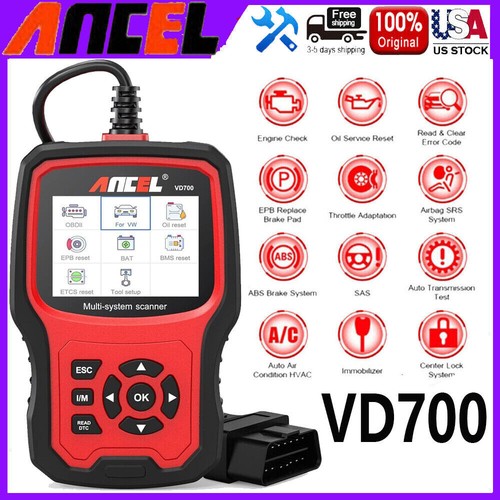 ANCEL VD700 OBD2 Scanner Code Reader Full System ABS SRS Oil EPB ...
