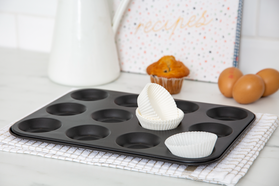 Non stick steel 12 cup shallow fairy cake, bun, tart, baking tray mince ...