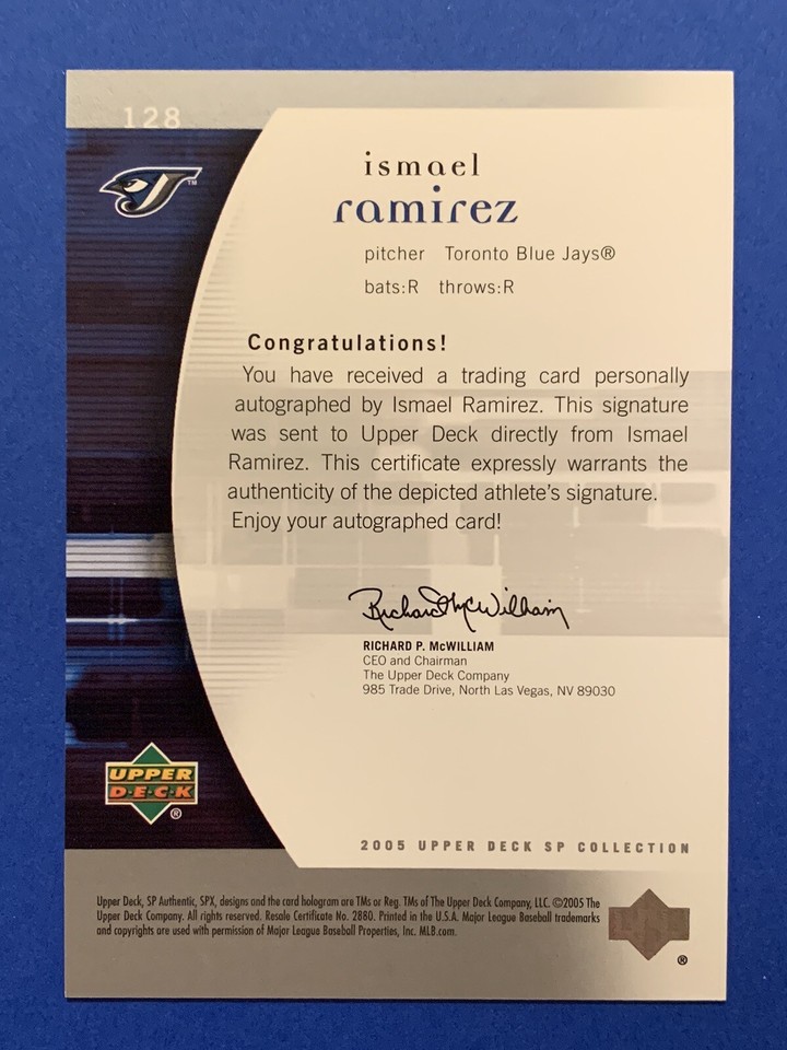 ISMAEL RAMIREZ 089/185 Signed 2005 SP Authentic TORONTO BLUE JAYS Autograph Auto | eBay
