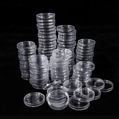 100 Pack 25mm Coin Capsule Clear Round Plastic Coin Container Capsule ...