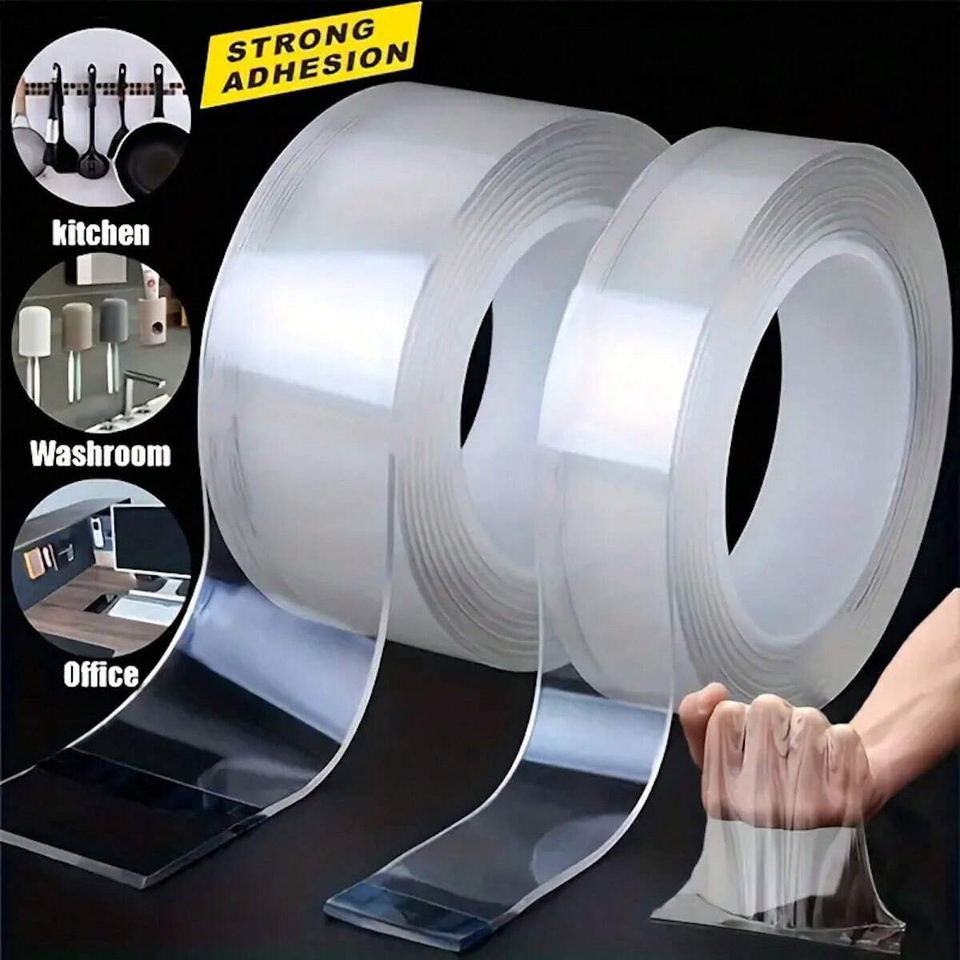 1 Roll Double Sided Transparent Tape Heavy Duty Reusable Multi-Purpose ...