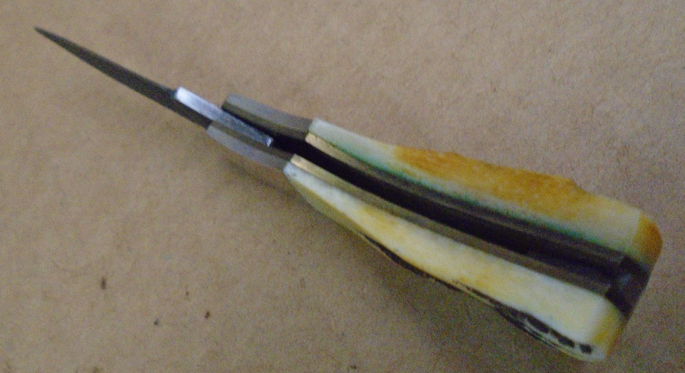 VTG BEAR MGC DAMASCUS MINI FOLDING LOCKBACK KNIFE STAG HANDLE USA 2-1/4 ...