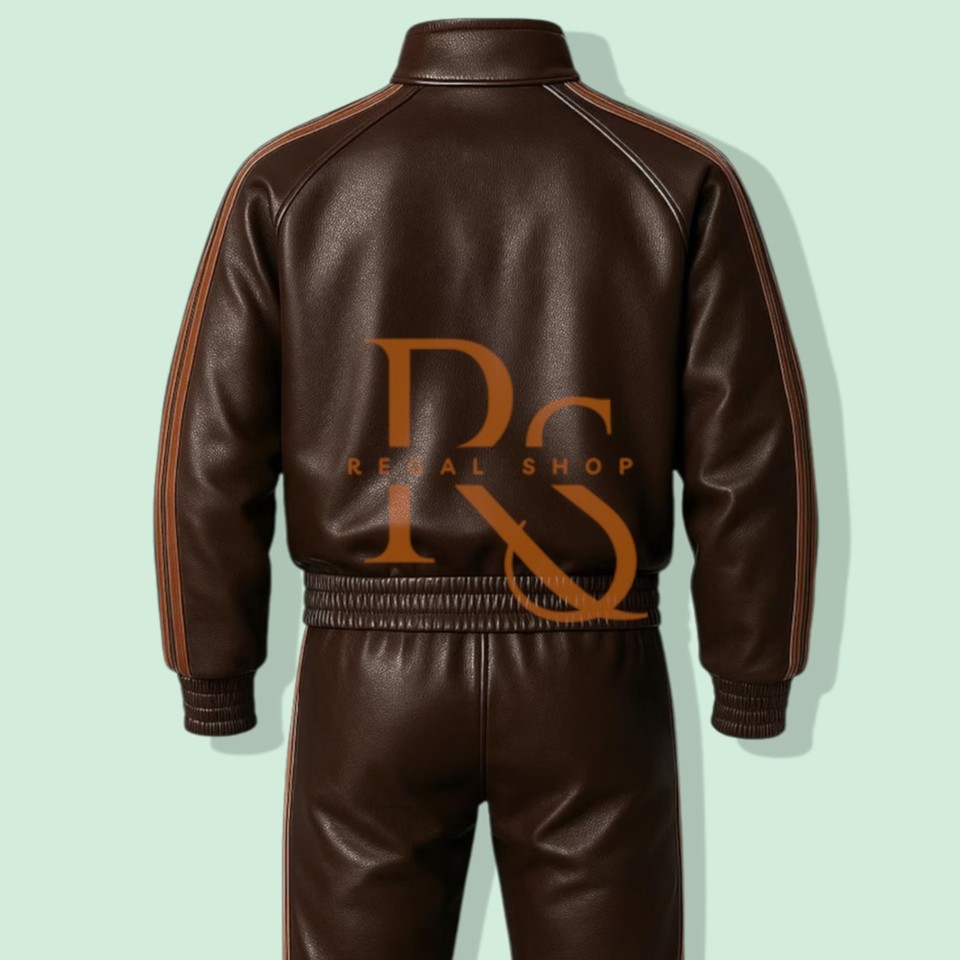 Men's Brown Leather Tracksuit In Genuine Soft Lambskin Leather Classic ...