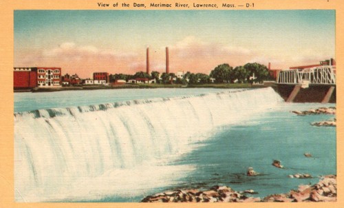 Postcard MA Lawrence Massachusetts Dam Merimac River Linen Vintage PC ...