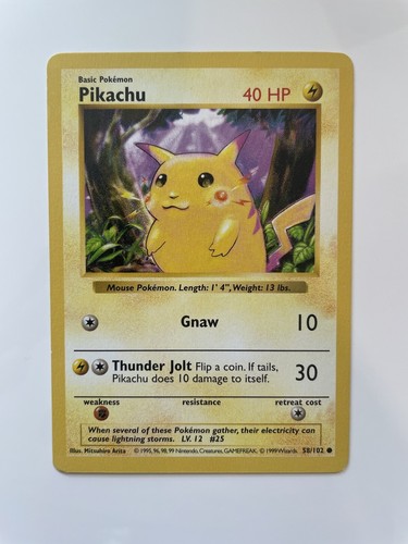 Red Cheeks Pikachu 58/102 Shadowless Base Set 1999 Pokemon TCG Card NM ...