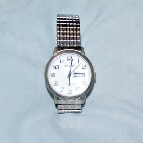 Sharp Watch Men Silver Stainless Steel Water Resistant Battery Day Date ...