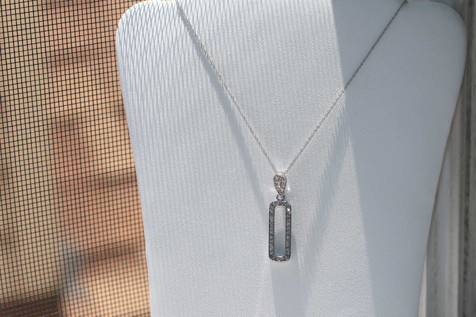 14K White Gold Micro Pave Thin Open Rectangle Diamond Pendant 0.40 Ctw ...