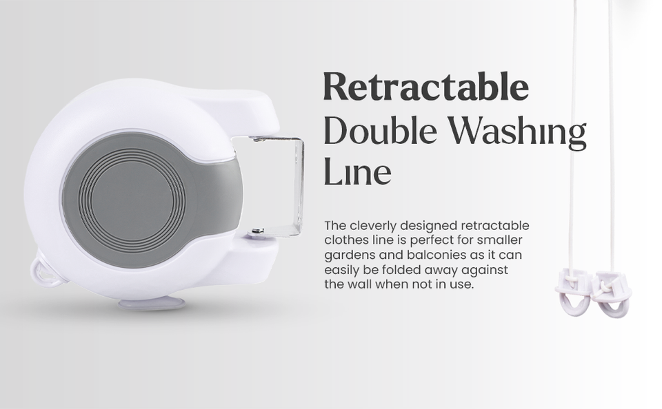 Outdoor Wall Mounted Double Washing Line Retractable Clothes Reel 12M ...