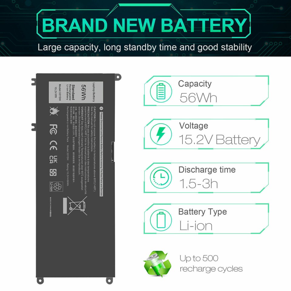 33YDH Laptop Battery Dell Latitude 3380 3480 3490 3580 3590 Inspiron ...