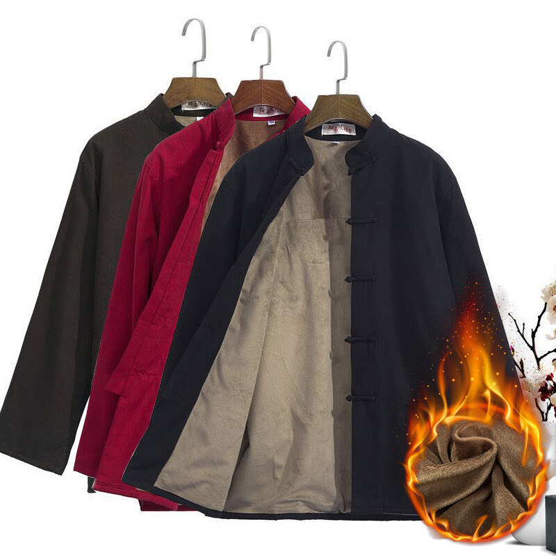 Men Jackets Kung Fu Traditional Tops Slim Winter Warm Chinese Style ...