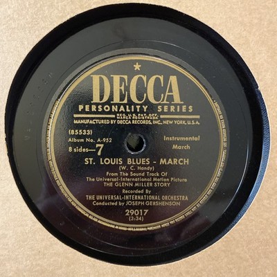 W.C. Handy 78 rpm,St. Louis Blues, Decca 29017. Sound Track, The Glenn ...