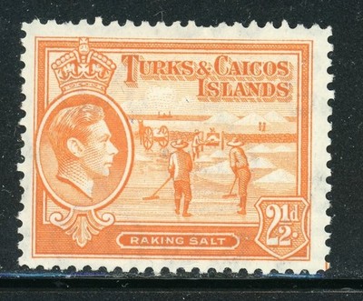 TURKS & CAICOS ISLANDS 83 SG199a MH 1938-45 2&1/2p org KGVI Raking Salt ...