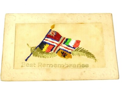 Antique WWI Military French Embroidered Silk Postcard Best Remembrance ...