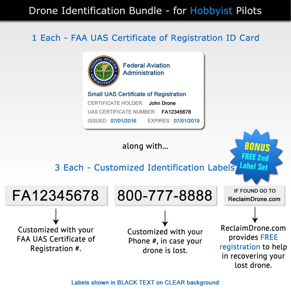 Drone Decals / Labels + FAA UAS Registration Certificate ID Card - for ...