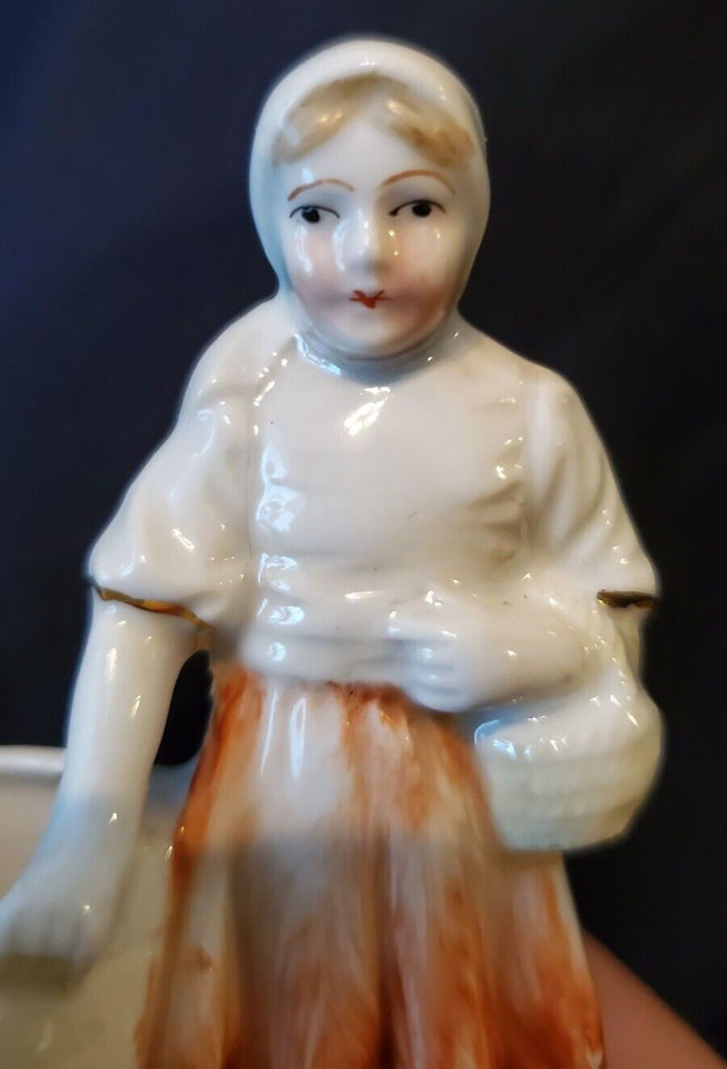 Antique Porcelain Bisque Match / Toothpick Holder Figurine Girl ...