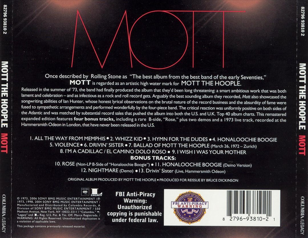 Mott El Logotipo De Hoople Mott The Hoople: 1974. LP Front Cover: The